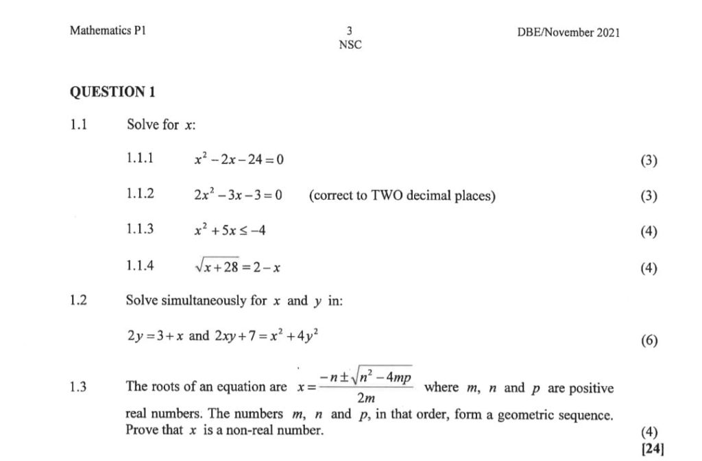 Mathematics Grade 12 Paper 1 - Nov 2021 - Virtual - RIGHTCAREER247